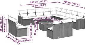 14dílná zahradní sedací souprava s poduškami černá polyratan 3258892