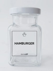 Samolepka na kořenky HAMBURGER průhledná 5 × 5 cm tučné písmo