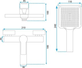 Rea Argus, vanová baterie s ruční bodovou sprchovou soupravou, černá matná, REA-B6407