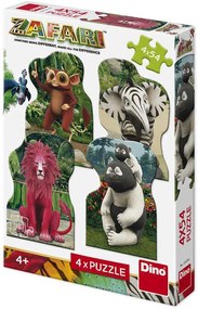 DINO Puzzle 4x54 dílků Zafari: Zoomba a kamarádi 13x19cm skládačka 4v1 dn333246