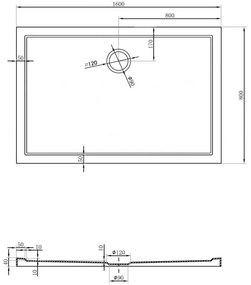 Mexen Flow, obdélníková sprchová vanička, slim, 80 x 160 cm, černá matná, 46R708016