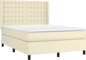 Box spring postel s matrací a LED krémová 140x190 cm umělá kůže 3139381