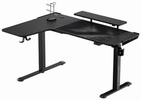 Herní stůl ULTRADESK WINGER – 111x155x60 cm, elektricky nastavitelná výška, RGB podsvícení, černá Lama Plus