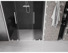 Mexen Velar Duo, posuvné sprchové dveře do otvoru 150 cm, 8mm šedé sklo, bílá matná, 871-150-000-42-20