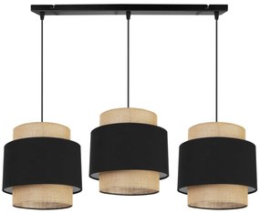Závěsné svítidlo Boho, 3x jutové/černé textilní stínítko