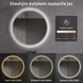 CERANO - Koupelnové LED zrcadlo Vito, kovový rám - černá matná - Ø 80 cm