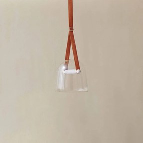 Závěsné skleněné svítidlo s koženým popruhem Mona Popruh: Přírodní, Průměr: 380 mm, Sklo: Transparentní
