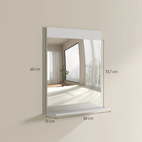 HOMCOM Zrcadlo do koupelny s otevřenou policí pro předsíně 50x12x60 cm Bílá
