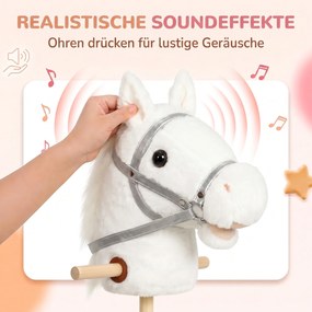 AIYAPLAY hobby horse na tyči se zvukem a kolečkem, bílý