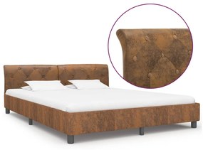 Rám postele hnědý umělá broušená kůže 160 x 200 cm - Default Title