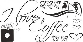 Nálepka na zeď s textem I LOVE COFFEE