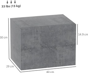 HOMCOM Sada 2 nástěnných nočních stolíků se 2 zásuvkami, noční stolky do ložnice, úsporné postranní stoly do obývacího pokoje, 40x29x30 cm, šedý ceme…