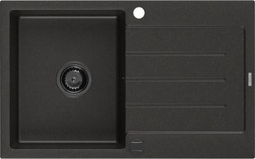 Mexen Bruno, granitový dřez 795x495x200 mm, 1-komorový, černá se zlatou metalízou a černým sifonem, 6513791010-75-B
