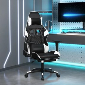 vidaXL Masážní herní židle s podnožkou umělá kůže [345522] Barva: Černobílý