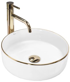 Rea Sami Gold Edge, umyvadlo na desku 36x36 cm, bílá-zlatá, REA-U6758