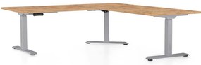Výškově nastavitelný stůl OfficeTech Angle, 180 x 200 cm, šedá podnož, dub kraft