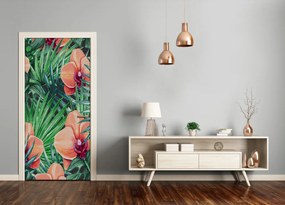 Samolepící fototapeta na dveře Orchidej a palmy 95x205 cm