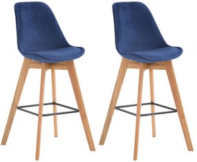 Barová židle Metz ~ samet, dřevěné nohy natura (SET 2 ks) - Modrá
