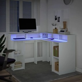 Psací stůl s LED světly bílý 130 x 130 x 91 cm kompozitní dřevo 3309447
