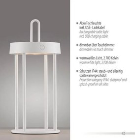 LD 19300-16 ANSELM LED stolní lampa na baterie bílá 28cm dotykový stmívač IP44 zahradní svítidlo 2700K - JUST LIGHT
