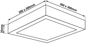 T-LED Černý přisazený LED panel hranatý 300x300mm 24W Barva světla: Studená bílá 102161