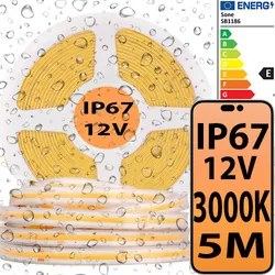 Led pásek Cob 320D 12V 8W 3000K IP67 Světlo Bílé teplé Voděodolné