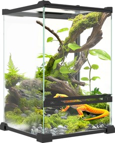 PawHut Skleněný terárium pro plazy Vivarium 12 L Box pro plazy S chladící síťovinou, pro žáby, hady, želvy, 20 x 30 cm, Černé
