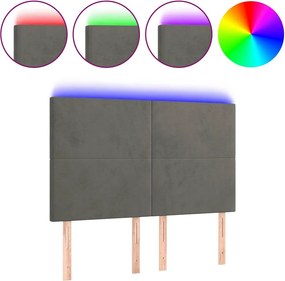 Čelo postele s LED tmavě šedé 144x5x118/128 cm samet 3122193