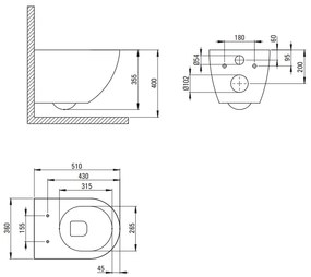 Deante Peonia, záchodová mísa se sedátkem, bez okraje, černá matná, DEA-CDEDNZPW