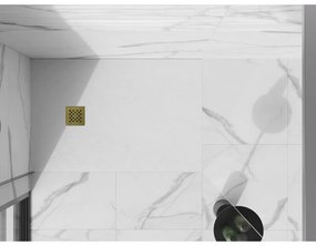 Mexen Stone+, obdélníková vanička z minerálního kompozitu 130 x 90 cm, bílá, zlatá lesklá krytka, 44109013-G