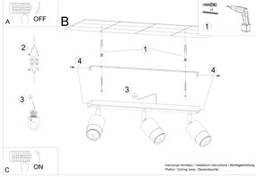 Bodové svítidlo Nero, 3x černé kovové stínítko, (možnost polohování), ch