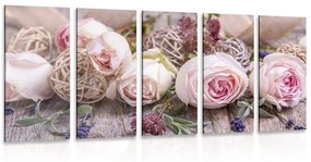 5-dílný obraz slavnostní květinová kompozice růží Varianta: 100x50