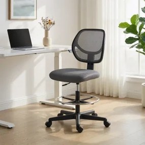 Ergonomická kancelářská židle Vinsetto, kancelářské křeslo s opěrkou nohou, židle s kovovým kruhem, síťovina, výškově nastavitelná, tmavě šedá