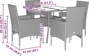 5dílný zahradní jídelní set s poduškami šedý polyratan a sklo 3278606
