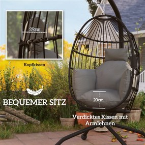 Houpací křeslo Outsunny ve tvaru vajíčka se stojanem, skládací houpací křeslo s držákem na nápoje, odnímatelný a pratelný sedák, hammock, houpačka pr…