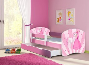 Dětská postel - Princezna s poníkem 2 180x80 cm + šuplík růžová