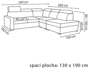 Sedací souprava PEDRO L | 250x265 cm | rozkládací + úložný prostor | polohovatelné záhlavníky | VÝBĚR TKANIN