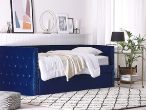Výsuvná postel v modrém sametu 90 x 200 cm GASSIN Beliani