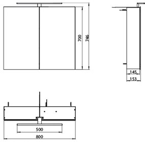 Emco MEE - zrcadlová skříňka s LED osvětlením, 800x700mm, 949805051