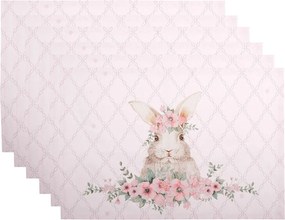 6ks růžové bavlněné prostírání s králíčkem Floral Easter Bunny - 48*33 cm