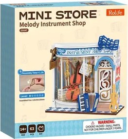 RoboTime Miniatura domečku mini Obchod s hudebními nástroji / Dřevěná