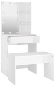 Toaletní stolek sada s LED bílý vysoký lesk kompozitní dřevo - Default Title