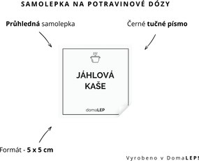 JÁHLOVÁ KAŠE - omyvatelná samolepka na dózu, výběr rozměrů Ø 5 cm / 5 x 5 cm / 6 x 8 cm | DomaLEP tvar: OBDÉLNÍK, barva: PRŮHLEDNÁ - ČERNÉ písmo, velikost: š. 6 cm x v. 8 cm - tučné písmo