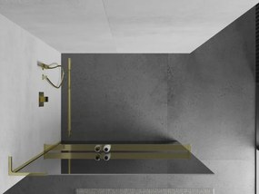 Mexen Kioto+ L, sprchová zástěna Walk-In s poličkou a věšákem 110 x 200 cm, 8mm sklo vzor zrcadlo, zlatý lesklý profil, 800-110-123-50-50