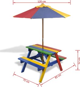 vidaXL Dětský piknikový stůl, lavičky a slunečník vícebarevný dřevo [40773]