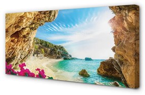 Obrazy na plátně Řecko pobřeží útesy květiny 100x50 cm