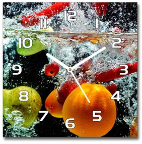 Wallmuralia Skleněné hodiny čtverec Ovoce pod vodou 30x30 cm
