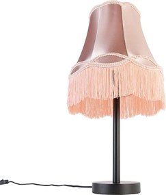 Klasická stolní lampa černá s babičkovským stínidlem růžová 30 cm - Simplo
