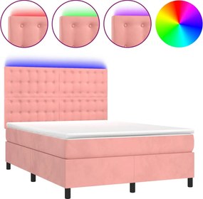 Box spring postel s matrací a LED růžová 140x190 cm samet 3136364
