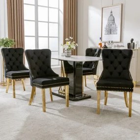 Aosom Černé jídelní židle, sada 4 ks, luxusní sametové židle do obývacího a jídelního pokoje, 51,5×65,5×95 cm